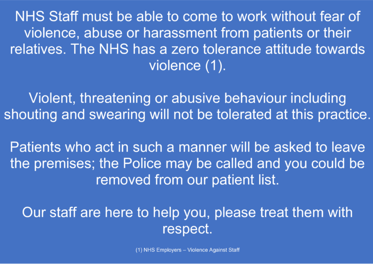 Zero tolerance to NHS staff – Fremington Medical Centre